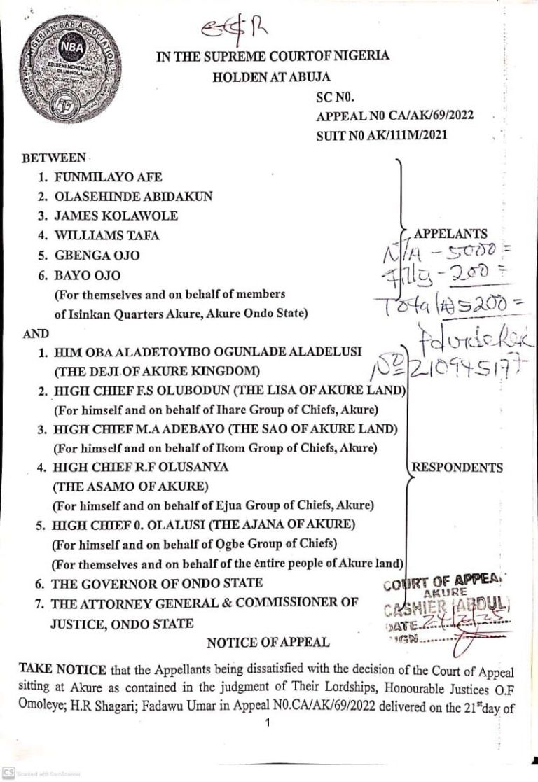 Iralepo vs Deji of Akure Chieftaincy Tussle: Isinkan Heads to Supreme ...