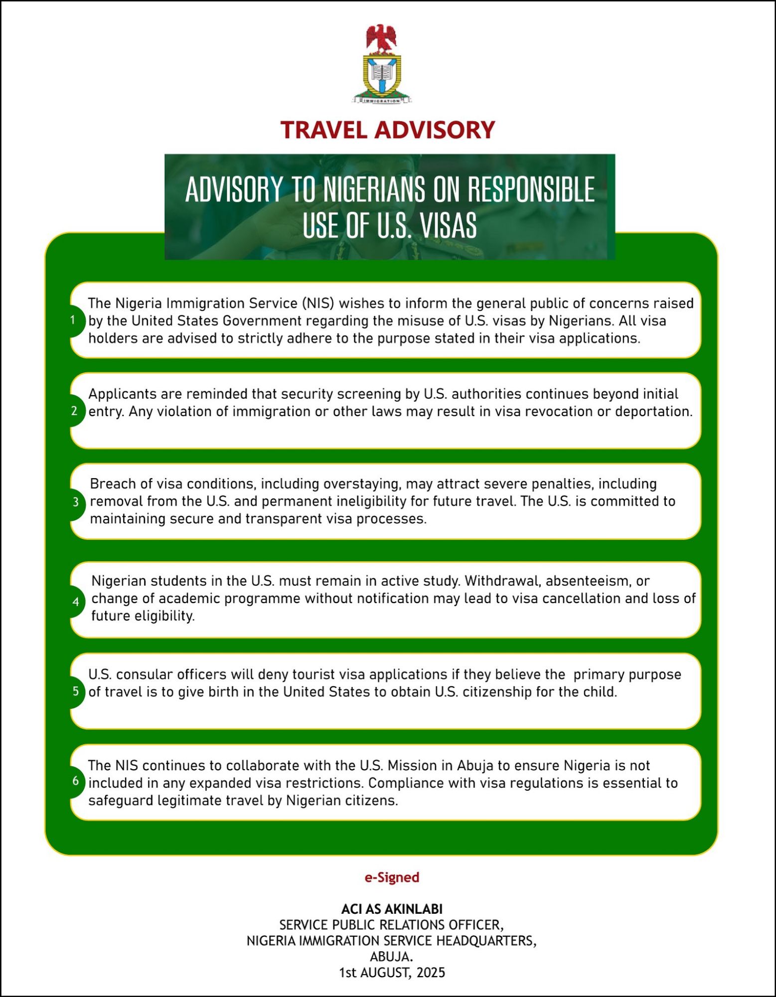 FG releases advisory to Nigerians on US Visas – ..all about information ...